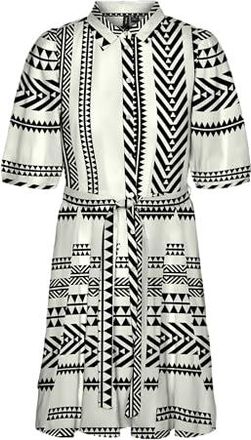 Vero Moda Vmdicthe Robe Courte Volume 2/4 WVN GA Keid, Blanc Neige/AOP : Noir Ibiza, XS Femme