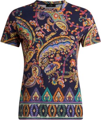 Etro Femme, Tops, Multicolore, Taille: 40 FR T-shirt en coton avec motif cachemire floral et m&eacute;daillon
