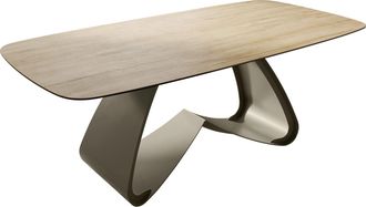 DELIFE Esszimmertisch Edge Boot Keramik Laminam Sabbia Eichefarbig 200x100 W-Gestell Metall Effektfinish Titan