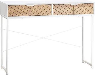 HOMCOM Table Console Industriel 2 tiroirs Aspect Bois de ch&ecirc;ne sculpt&eacute; Motif &agrave; Chevrons pi&egrave;tement m&eacute;tal Blanc