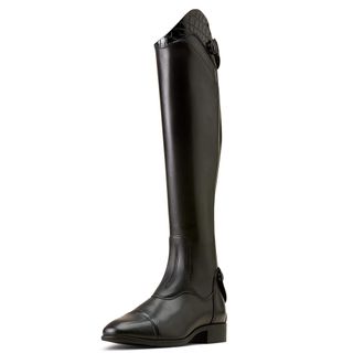 Ariat Womens Palisade Show Tall Riding Boots in Black Black Croc Print, B Medium Width, Short Height, Regular Calf, Size 38.5, by Ariat