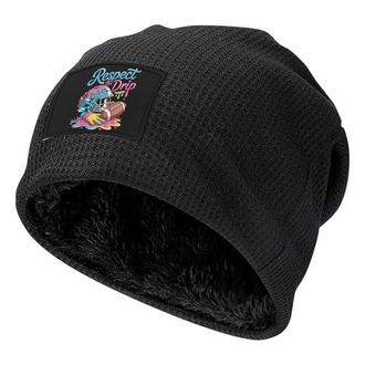 Ahdyr Bonnet en Maille gaufr&eacute;e Respect Drip Football Game Day, Polaire, Chaud et Chaud pour lhiver, pour Hommes et Femmes, Noir