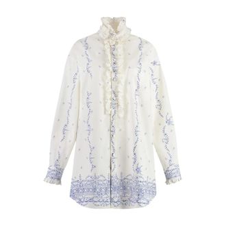 Philosophy di Lorenzo Serafini Gebl&uuml;mtes Hemd aus Baumwollpopeline mit R&uuml;schen - - Blouses & Shirts - Damen - Wei&szlig; - M