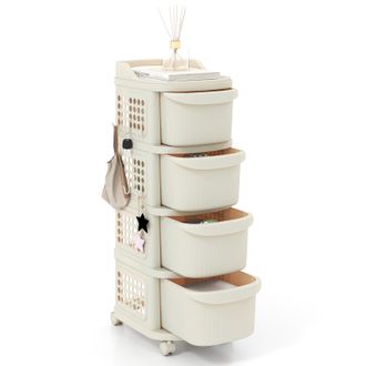 Giantex Rollwagen mit 3/4 Schubladen, Rollcontainer mit 6 Haken & 2 feststellbaren R&auml;dern, mobiler Schubladenwagen f&uuml;r Werkzeuge, Dokumente (4 Schubladen)