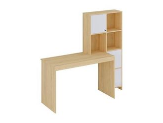 Vente-Unique Bureau avec 3 placards et 3 niches - Coloris : Naturel et Blanc - ALIOBINI - avec Rangement