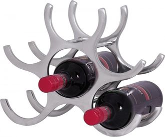 WOHNLING Design Aluminium Weinregal 6 Flaschen in Silber 29x24x14 cm, Flaschenregal Wein Zubehör flach modern, Metall Deko Weinflaschen Halter Schmal Küche Reg