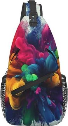 Generic Sac &agrave; bandouli&egrave;re abstrait de couleur vive, peinture explosion, sac &agrave; bandouli&egrave;re de voyage, sac &agrave; dos &agrave; bandouli&egrave;re pour homme, sac &agrave; dos de randonn&eacute;