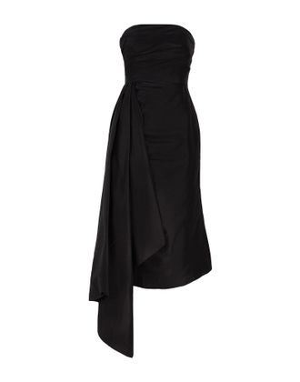 8 by YOOX SILK-SHANTUNG BANDEAU MIDI DRESS W/ SIDE DRAPE