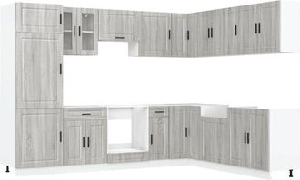 vidaXL 14-tlg. K&uuml;chenschrank-Set Porto Grau Sonoma Holzwerkstoff Vidaxl