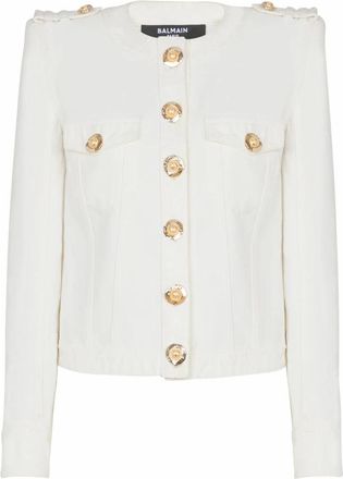 Balmain Cropped Jacke aus Baumwoll-Canvas - - Jackets - Damen - Wei&szlig; - XS