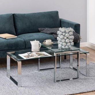 Furniture To Go Furniture To Go - Lot de 2 tables basses en verre et m&eacute;tal chrom&eacute; - odelya