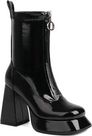 Generic Bottines tendance &agrave; fermeture &eacute;clair sur le devant pour femme - Bout carr&eacute; - Talon haut - Chaussures dhiver polyvalentes, Noir, 40.5 EU