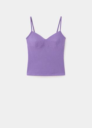 Mango Top bretelles en coton col V violet - Femme - XS - MANGO