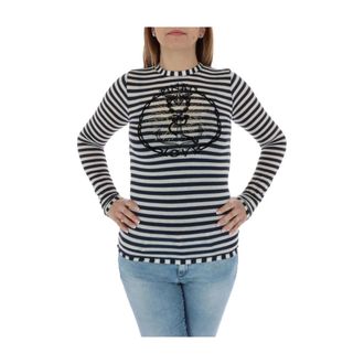 Pinko Blau gestreifte Strickware mit Rundhalsausschnitt - - Tops - Damen - Blau - M