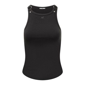 Courr&egrave;ges Schnalle 90er Rippenoberteil - - Tops - Damen - Schwarzk - S