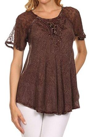 Sakkas 15783 - Ellie Sequin - Blouse &agrave; Encolure d&eacute;gag&eacute;e &agrave; Encolure d&eacute;gag&eacute;e et &agrave; Encolure d&eacute;gag&eacute;e - Chocolat - OSP