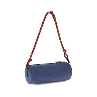 Miu Miu Embroidered Logo Cotton Shoulder Bag - Blue