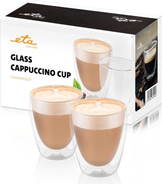Eta Doppelwandige Cappuccino Gläser, 240ml, 2 Stück, heiße & kalte Getränke, Kaffeegläser, Ristretto, aus Borosilikatglas