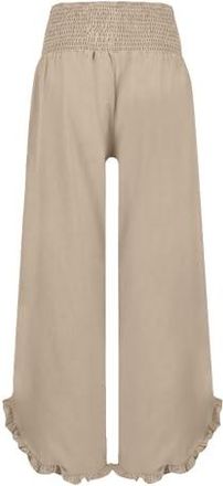 Generic Pantalon palazzo &agrave; jambe large pour femme en lin et coton, taille haute &eacute;lastique, contr&ocirc;le du ventre, pantalon &agrave; enfiler, coupe d&eacute;contract&eacute;e, pantalo
