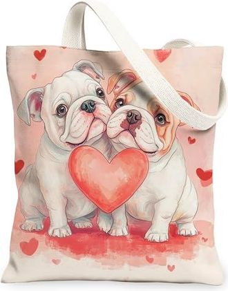 Generic Sac fourre-tout en toile motif bouledogue pour le shopping 33 x 38 cm, sac d&eacute;picerie r&eacute;utilisable pour la Saint-Valentin, sac d&eacute;picerie r&eacute;utilisable p
