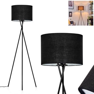 HOFSTEIN Stehleuchte Bassagoda, Stehlampe aus Metall/Stoff in Schwarz/Weiß, Leuchte im modernen Design mit rundem Schirm (Ø 40 cm) u. Fußschalter, Höhe 156 cm,