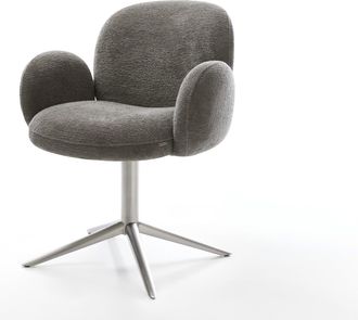 DELIFE Drehstuhl Nube-Flex mit Armlehnen Boucl&eacute; Soft Schlamm Fu&szlig;kreuz Edelstahl 360&deg; drehbar Wippfunktion Taschenfederkern, Esszimmerst&uuml;hle