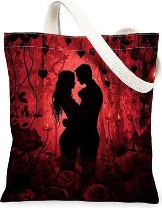 Generic Sac fourre-tout r&eacute;utilisable en toile avec motif ange de dessin anim&eacute; pour le shopping, 33 x 38 cm, pour homme et femme, couple damour, mariage, sac d