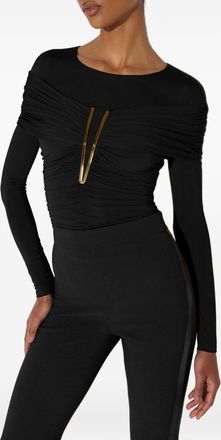 Elisabetta Franchi Ruched Cr&ecirc;pe Bodysuit - Black
