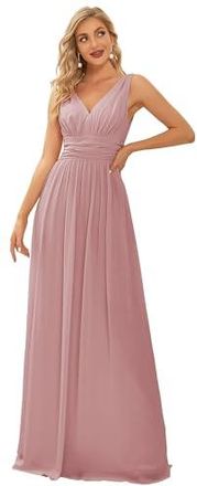Ever-pretty Robe de Soirée Longue Femme avec Ruchés en Mousseline de Soie Classique Rose Poussiéreuse 48