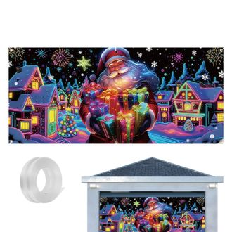 Generic Weihnachtsmotiv UV-reaktives Garagentorposter - Flaches 2D Bannerlayout, Helle Neonfarben, Robuste Allwetterfolie, Einfaches Befestigungssystem, Dauer