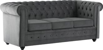 Vente-Unique CanapÈ 3 Places Convertible en Velours gris Anthracite Chesterfield