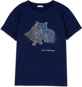 Oltre Femme, Tops, Bleu, Taille: 42 FR T-shirt en coton avec applications