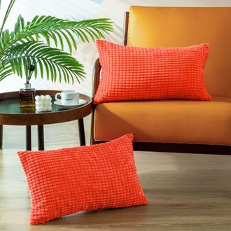 CaliTime Kissenbezüge Kissenhülle 2er-Pack Kissenbezug, superweicher Kordsamt, beidseitig gestreift, Überwurfkissenbezüge, 30 cm x 50 cm, Living Coral