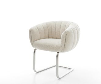 DELIFE Freischwinger Jada-Flex Teddystoff Beige Freischwinger flach Edelstahl Taschenfederkern, Esszimmerst&uuml;hle