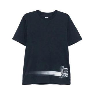 C.P. Company C.p. Company, Homme, Tops, Bleu, Taille: XL T-Shirt &agrave; Manches Courtes avec Logo en Bas 24/1 Jersey