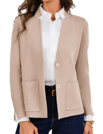 Grace Karin Damen Jacke Herbst Langarm V-Ausschnitt Kn&ouml;pfen Caridgan Damen Lang Bolero Strickjacke Business Urlaub Dunkelapricot L
