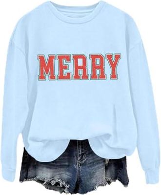 Generic HUIFUAO - Sweat-shirt de Noël joyeux Noël pour femme - Haut de Noël amusant - Tenue de Noël surdimensionnée - Pull à manches longues - Haut tendance -