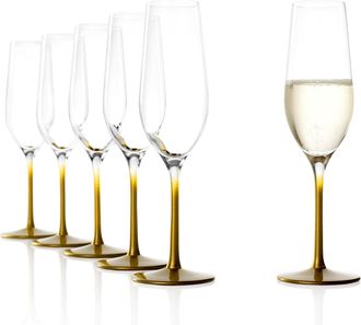 St&ouml;lzle Sektgl&auml;ser Gold Event 6er-Set 195 ml - Elegante Champagnergl&auml;ser ideal f&uuml;r Sekt & Prosecco - Hochwertige Sektkelche mit goldfarbenem Fu&szlig; & Stiel - Sp&uuml;