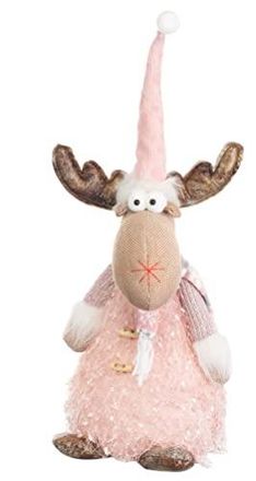 Brandsseller Figurine de No&euml;l 40 cm Rose - Renne en Peluche Fait Main avec &eacute;clairage LED Blanc Chaud - D&eacute;coration de No&euml;l pour Table, Rebord de fen&ecirc;tre ou Salon - 