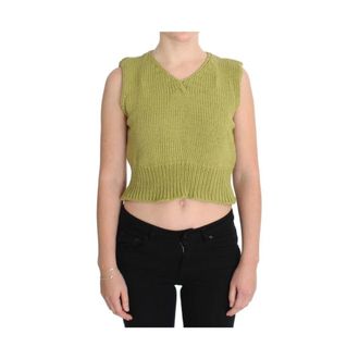 Pink Memories Gr&uuml;ner- &auml;rmelloser Strick-Westen mit V-Ausschnitt - - Knitwear - Damen - Gr&uuml;n - ONE SIZE