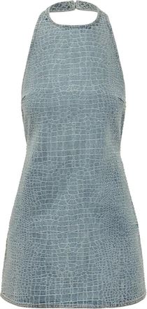 Self Portrait Femme, Robes, Bleu, Taille: 36 FR Mini robe en denim effet croco avec strass