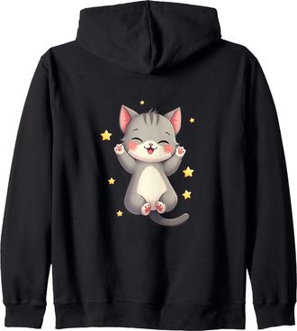 Mapanoli Design S&uuml;&szlig;e Katze mit Sternen - Kawaii K&auml;tzchen Katzenliebhaber Kapuzenjacke