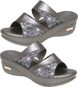 UPKOCH Sandales Compens&eacute;es Femme &Eacute;t&eacute; Gris Chaussures Ext&eacute;rieures &Eacute;paisses Confortables Talon Wedge Mode D&eacute;contract&eacute;e Pour Femmes