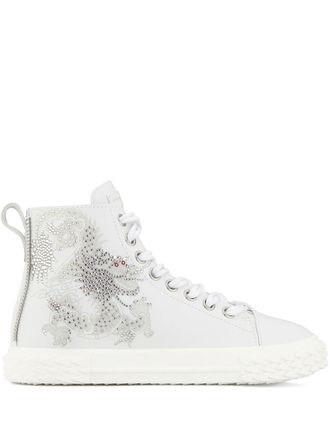 Giuseppe Zanotti baskets montantes à ornements en cristal Blabber - Blanc