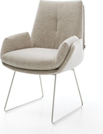 DELIFE Esszimmerstuhl Clea-Flex Webstoff Soft Beige Kufengestell Edelstahl, Esszimmerst&uuml;hle