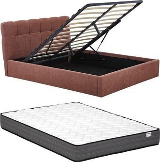 Vente-Unique Bett mit Bettkasten + Matratze - 160 x 200 cm - Bouclé-Stoff - Terracotta - MAZIRI