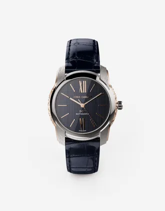 Dolce & Gabbana Dg7 Watch In Steel With Engraved Side Decoration In Gold - Mann Uhren Blau Onesize
