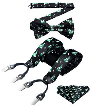 Hisdern Hosentr&auml;ger Herren Weihnachten Extra Stark Breit 3,5cm mit Metall Clips Y Form Einstellbar und Elastisch Fliege und Hosentr&auml;ger Set f&uuml;r M&auml;nner