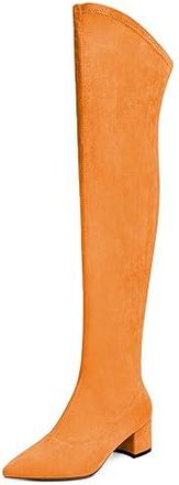 EDEFS Bottes Longues &agrave; Talon Carr&eacute; de 5 cm en Su&eacute;dine Orange Style Chic et Confortable pour Toutes Occasions Orange Taille EU39