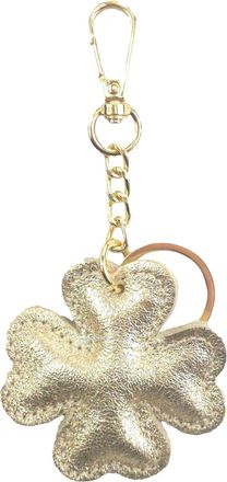 modamoda.de SA05 Leder Schl&uuml;sselanh&auml;nger, Taschenanh&auml;nger, handmade in Italy (Kleeblatt/Lightgold Metallic)